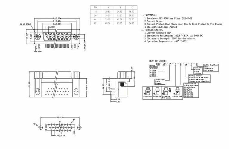Female Pcb Mounted DB26 socket Plug 26P Gold plated 90° connector ...